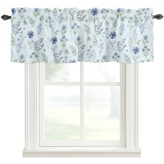Blue Floral Spring Rod Pocket Curtain Valance, Blue Farmhouse Green ...