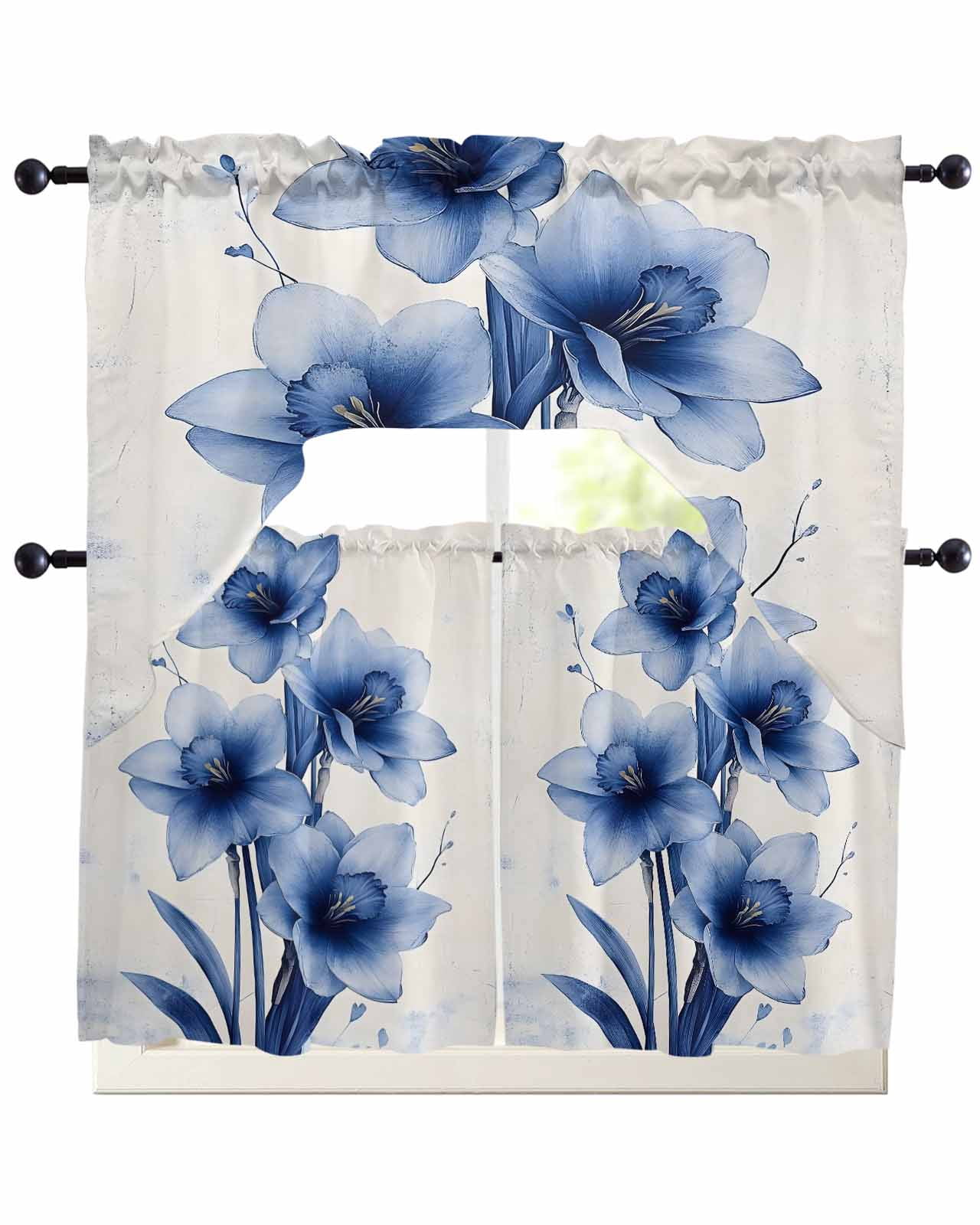 Blue Floral Spring Swag Curtains for Living Room/Bedroom Windows ...