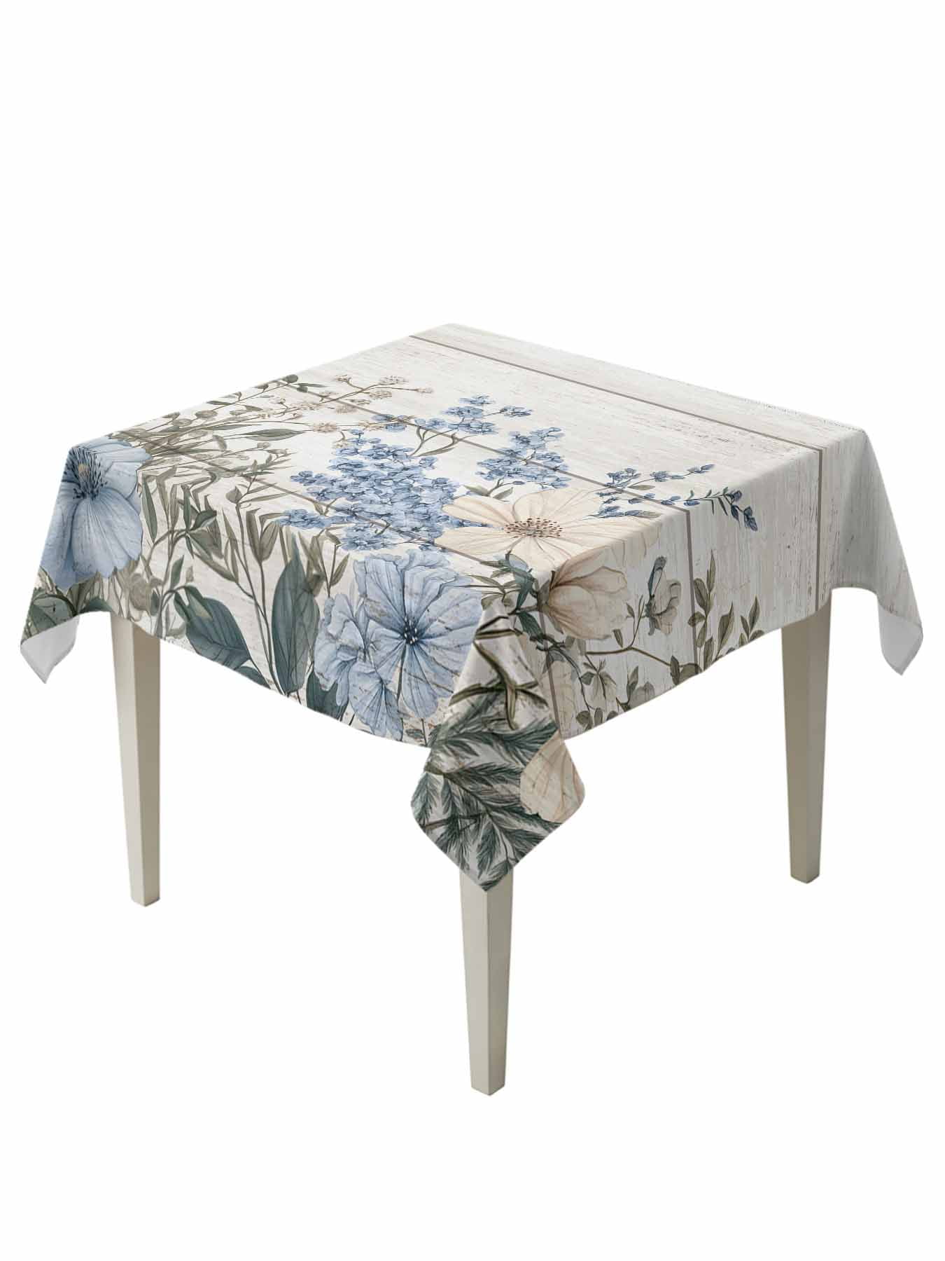 Blue Floral Spring Table Cloth, Summer Botanical Flower Vintage ...