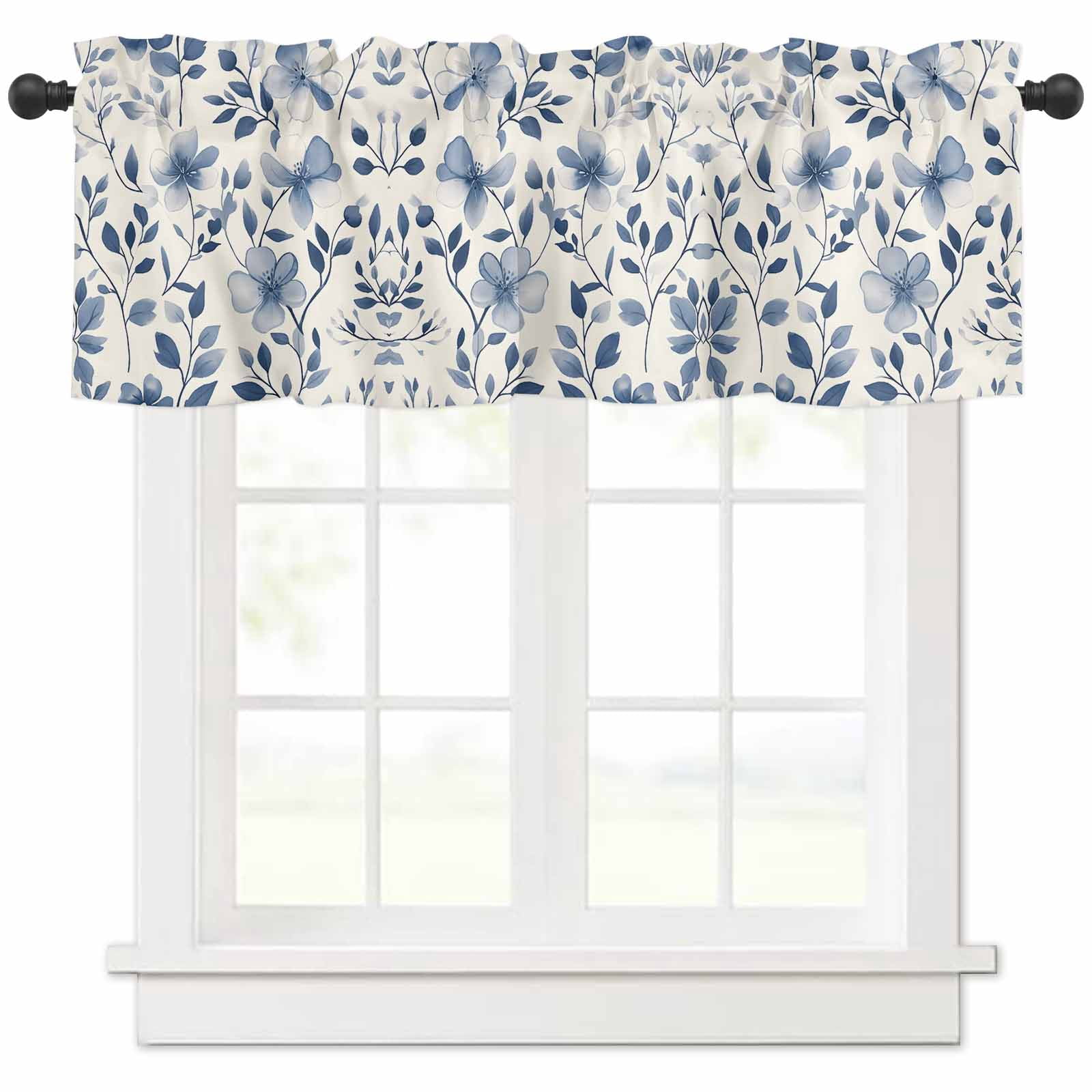 Blue Floral Spring Valances for Windows Farmhouse Kitchen Curtains ...