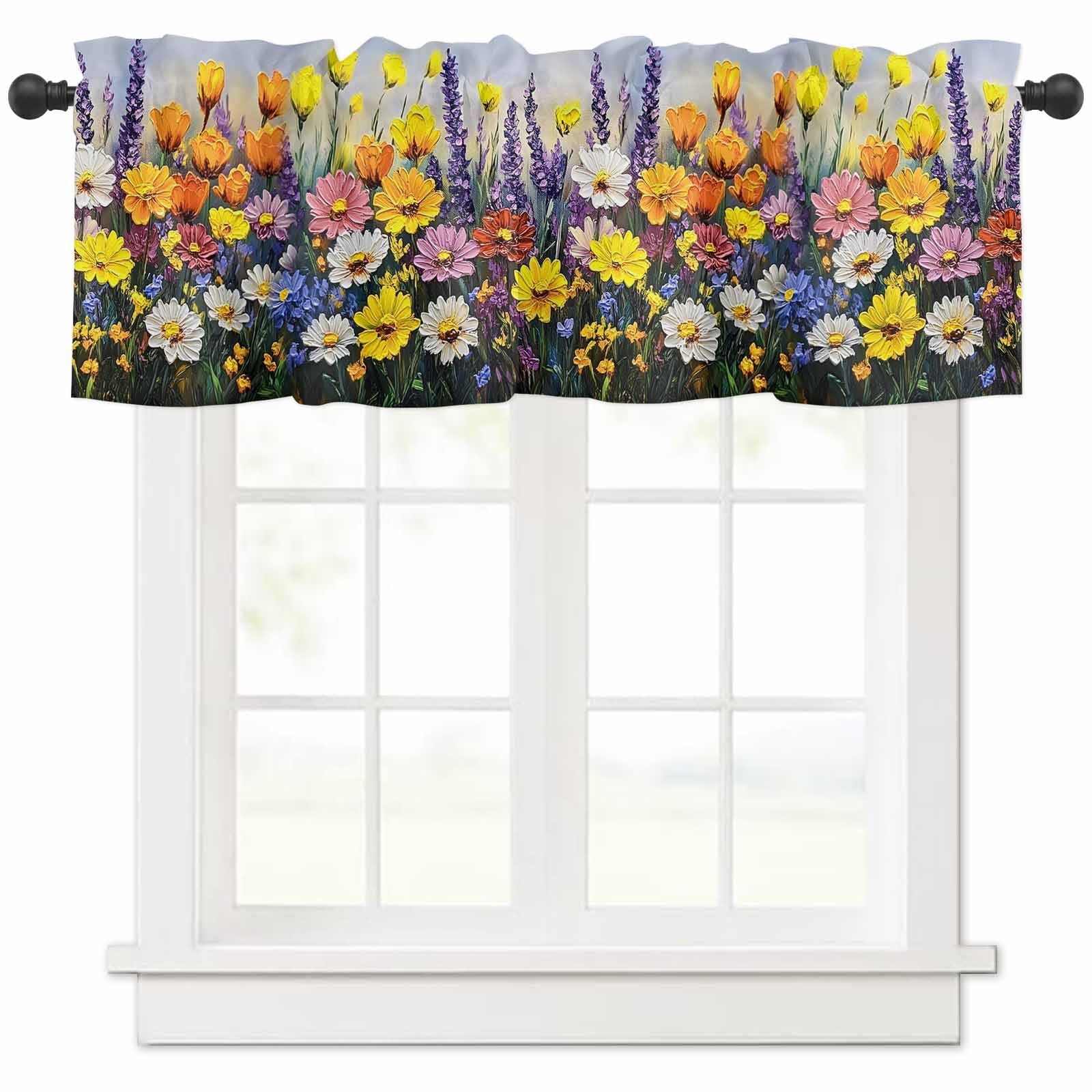 Blue Floral Spring Valances for Windows Farmhouse Kitchen Curtains ...