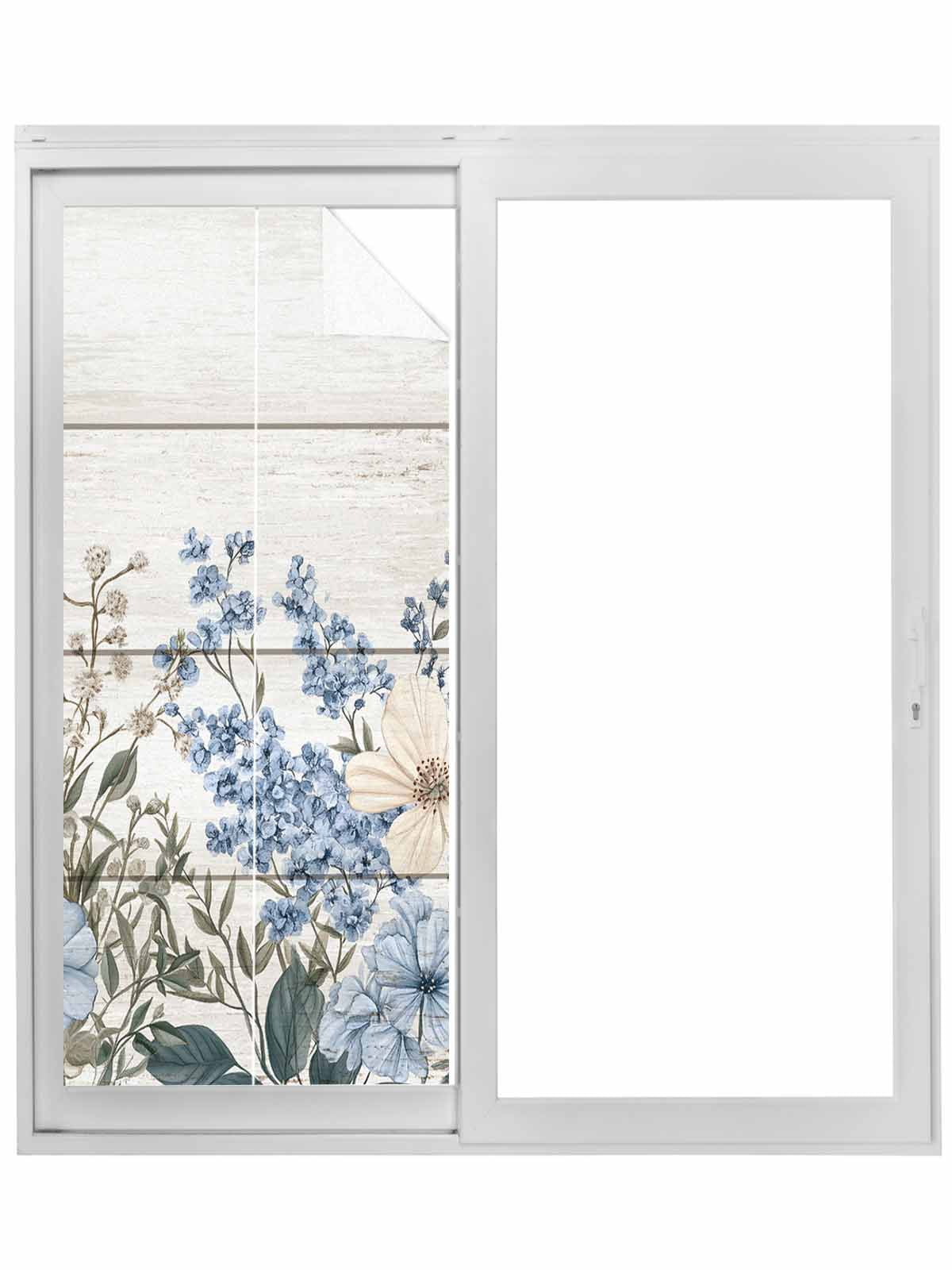 Blue Floral Spring Window Privacy Film, Summer Botanical Flower Vintage ...