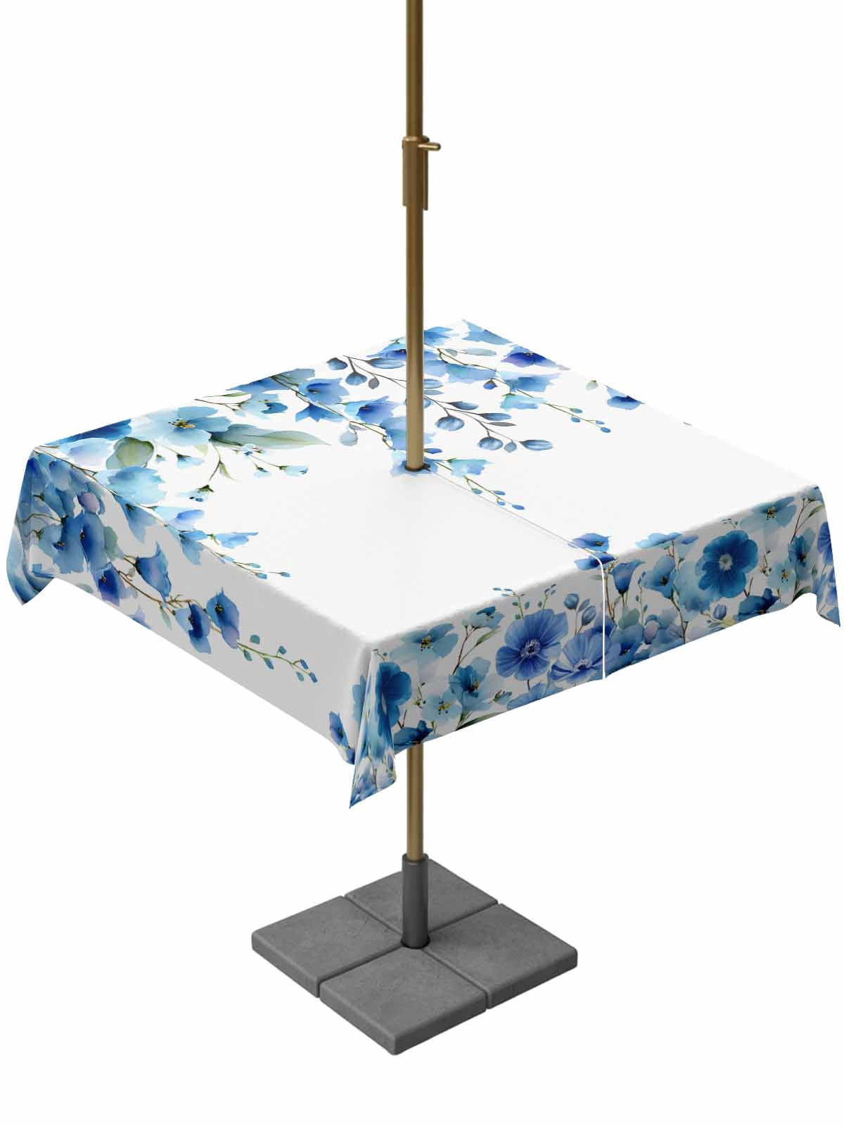 Blue Floral Square Outdoor Tablecloth with Umbrella Hole Watercolor ...