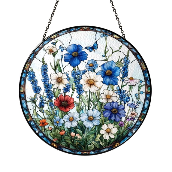 Blue Floral Stained Glass Style Suncatcher, Decorative Spring Window ...