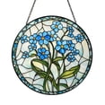 Blue Floral Stained Glass Style Suncatcher – Round Botanical Window ...