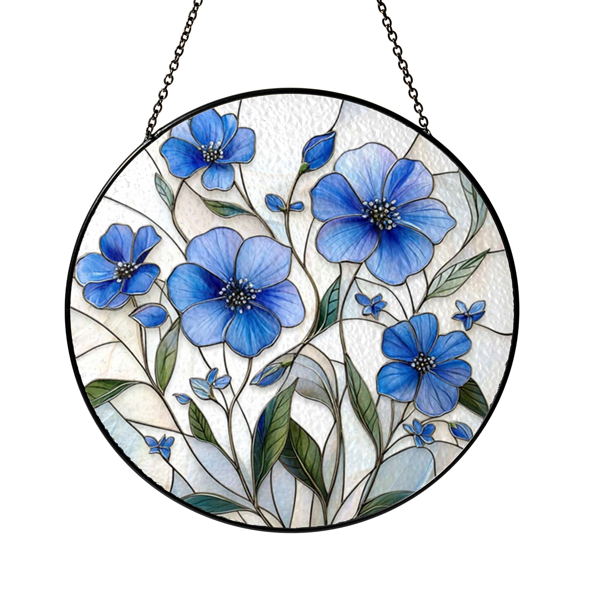Blue Floral Stained Glass Suncatcher, Wildflower Window Hanging Decor ...
