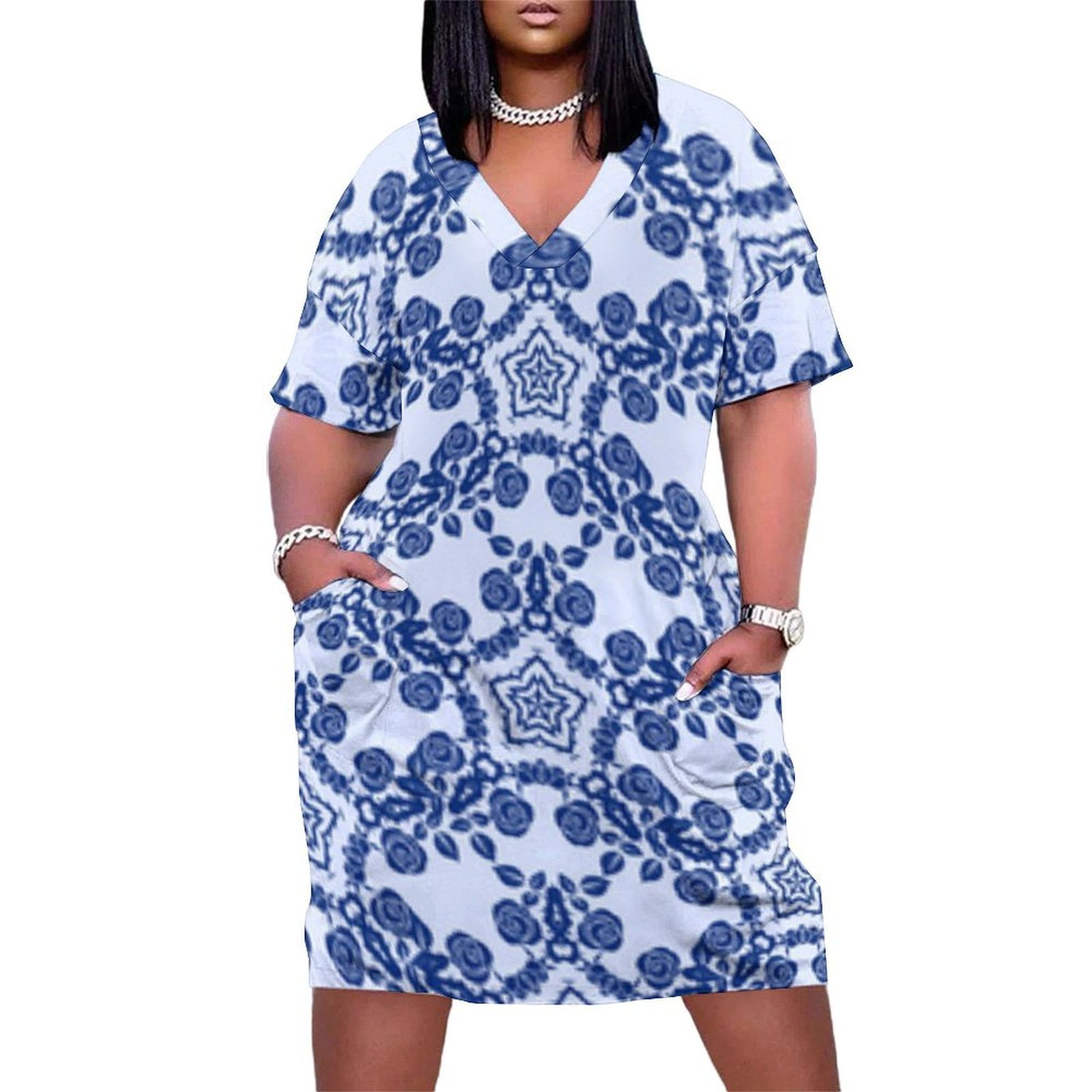 Blue Floral Star Pattern Repeat Summer Dresses for Women Beach Boho ...