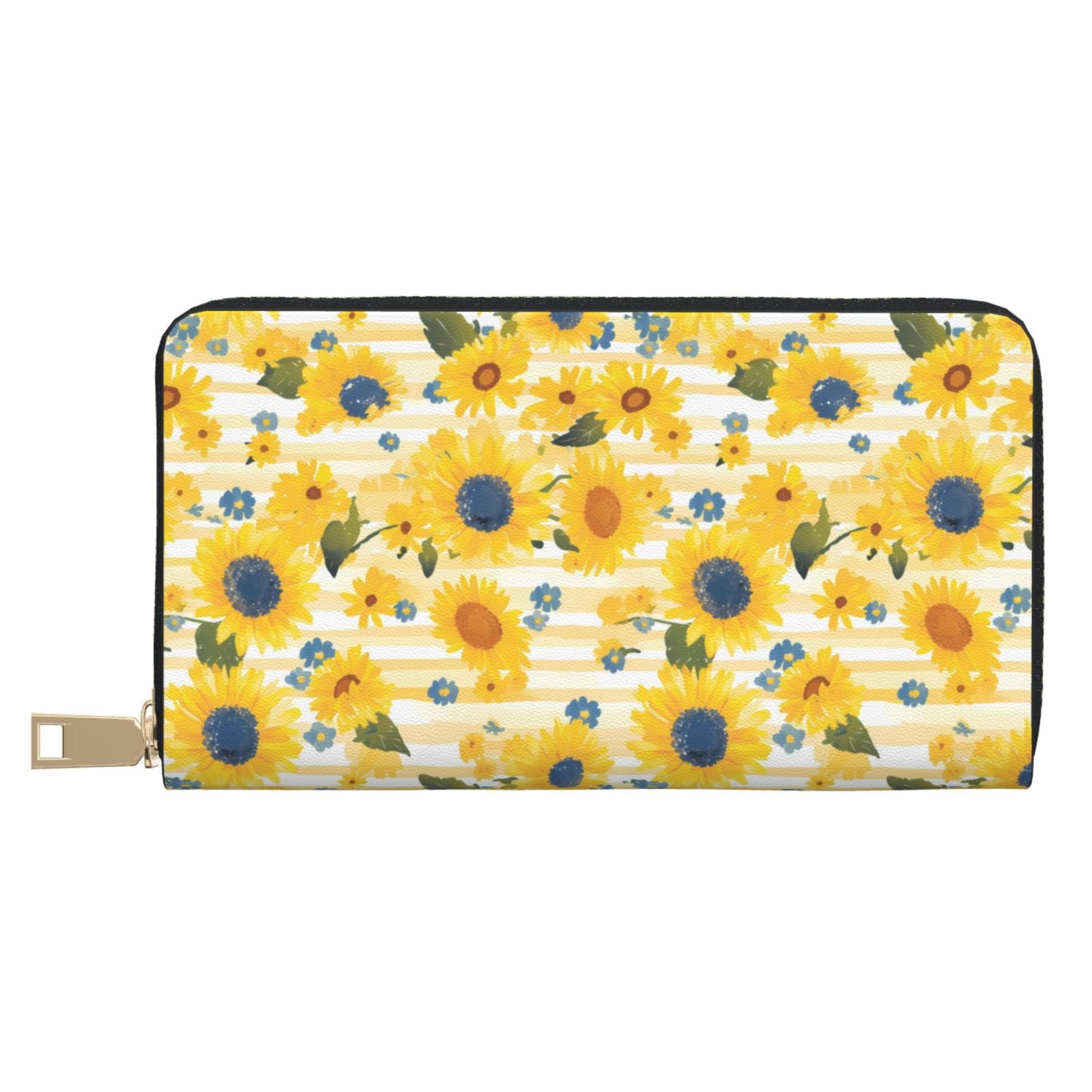 Blue Floral Sunflower Wallet Women, Leather Bifold Multi Card Wallet ...