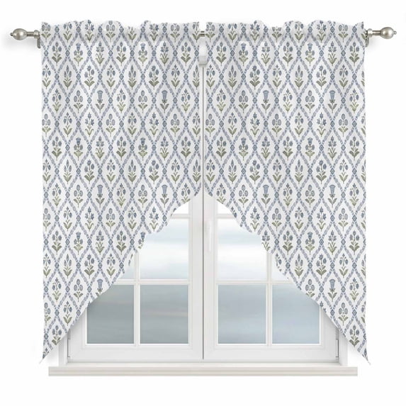 Blue Floral Swag Curtain Valance for Window 2 Panels Country Pastoral ...