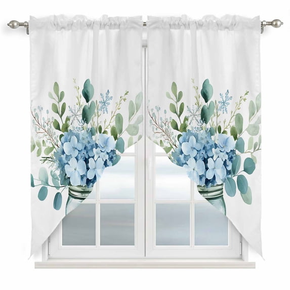 Blue Floral Swag Curtain Valance for Window 2 Panels Pastoral ...