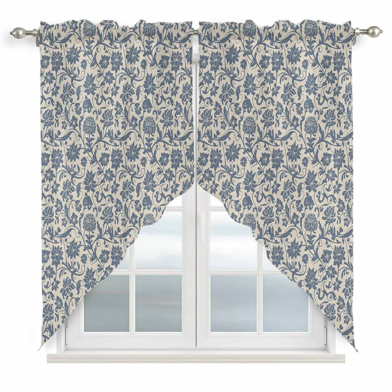Blue Floral Swag Curtain Valance for Window 2 Panels Vintage Spring ...