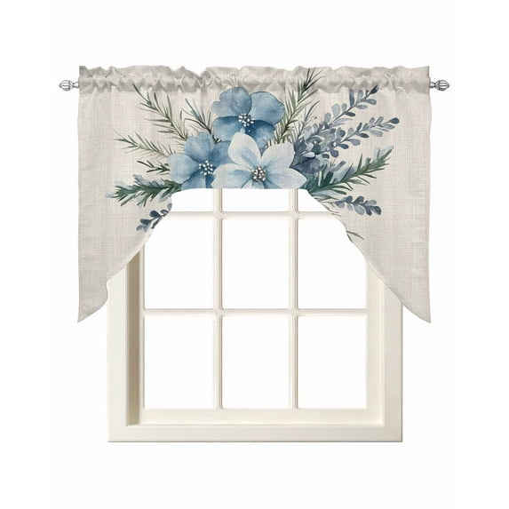 Blue Floral Swag Valance and Tier Curtains Set Vintage Daisy in Vase ...