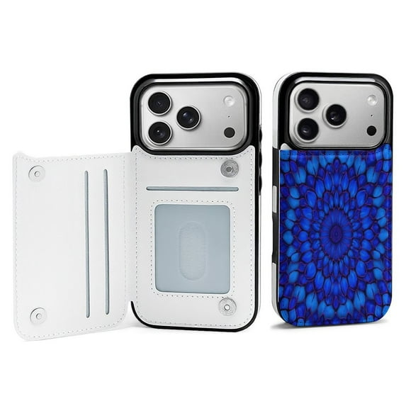 Blue Floral Symmetrical Abstract Design Leather Wallet Case for ...