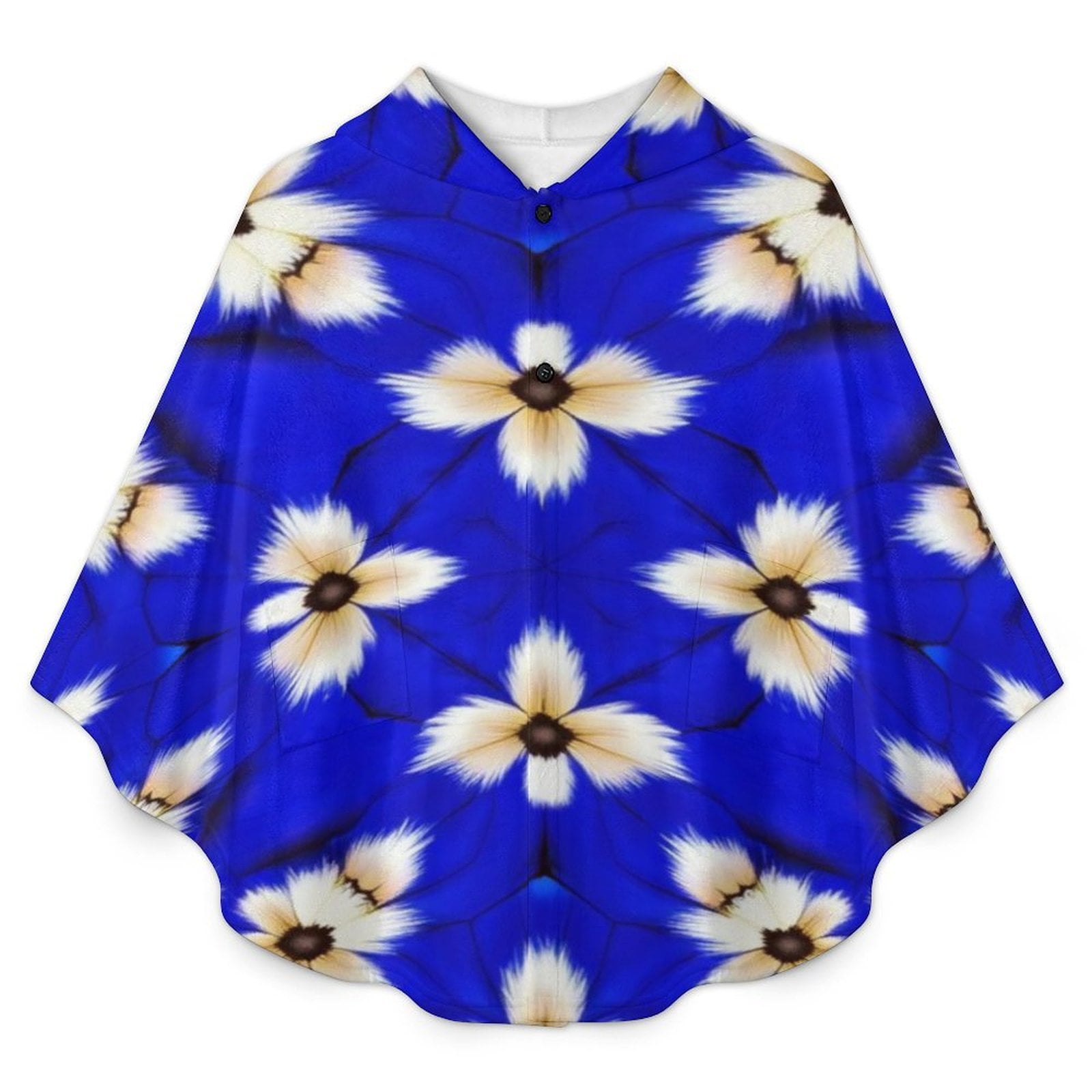Blue Floral Symmetrical Design Blanket Oversized Wearable Hooded ...