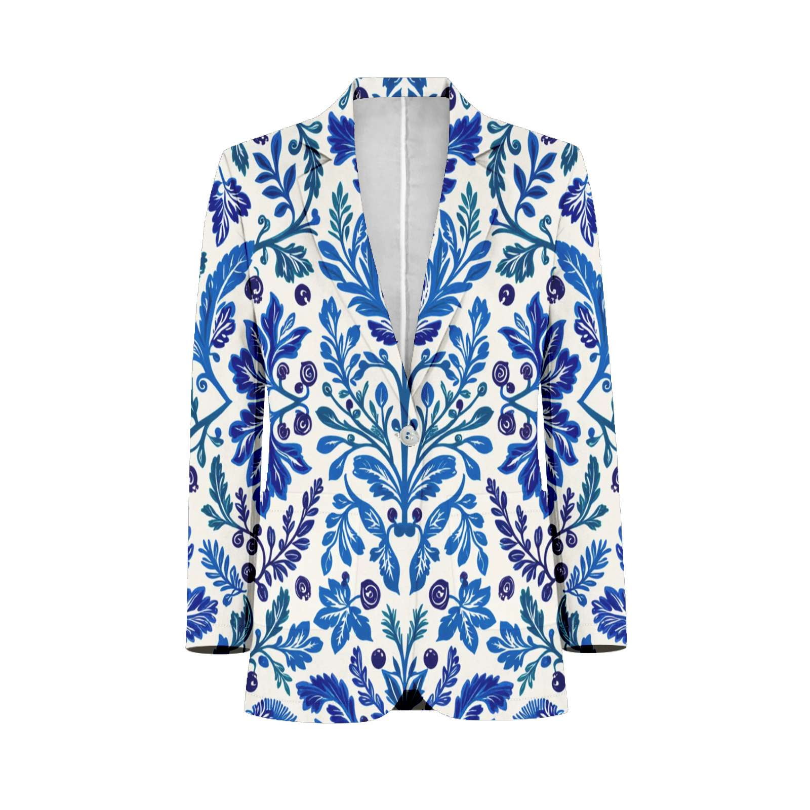 Blue Floral Symmetrical Pattern Design Mens Suits Shawl Collar Slim Fit ...