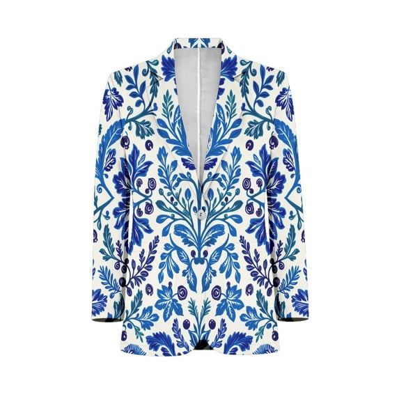 Blue Floral Symmetrical Pattern Design Mens Suits Shawl Collar Slim Fit ...