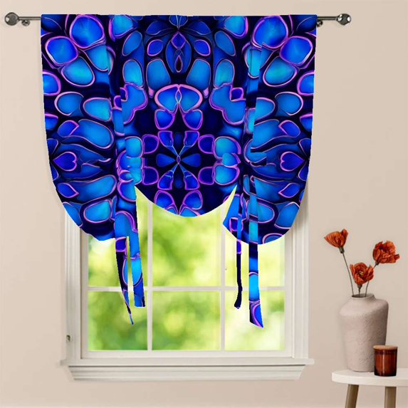 Blue Floral Symmetrical Pattern Window Curtain for Living Room Roman ...