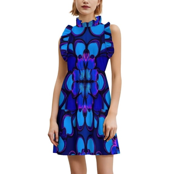 Blue Floral Symmetrical Pattern Women's Fashion Casual Dress Summer ...
