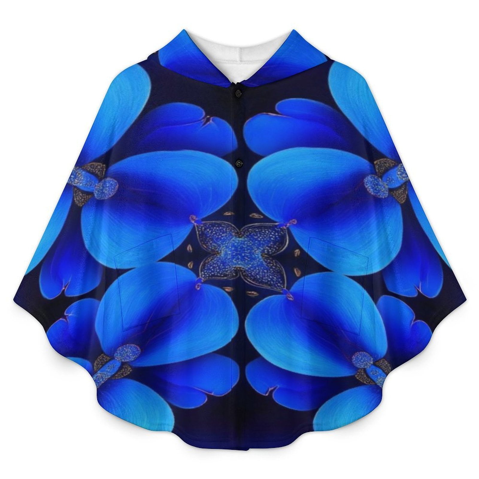 Blue Floral Symmetry Design Pattern Blanket Oversized Wearable Hooded ...