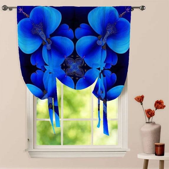 Blue Floral Symmetry Design Pattern Window Curtain for Living Room ...