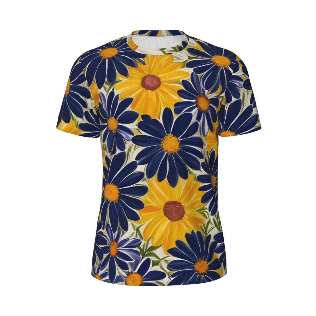 Blue Floral T-Shirt Hibiscus Print Fashion Gym T Shirts Short Sleeve ...
