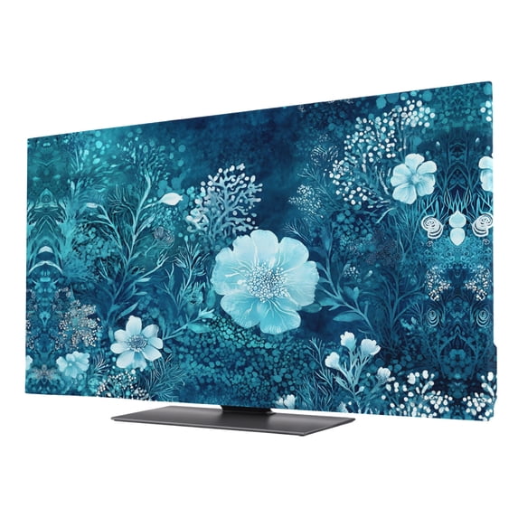 Blue Floral TV Cover for 32 Inch Screen,Stretch Fabric Dustproof TV ...