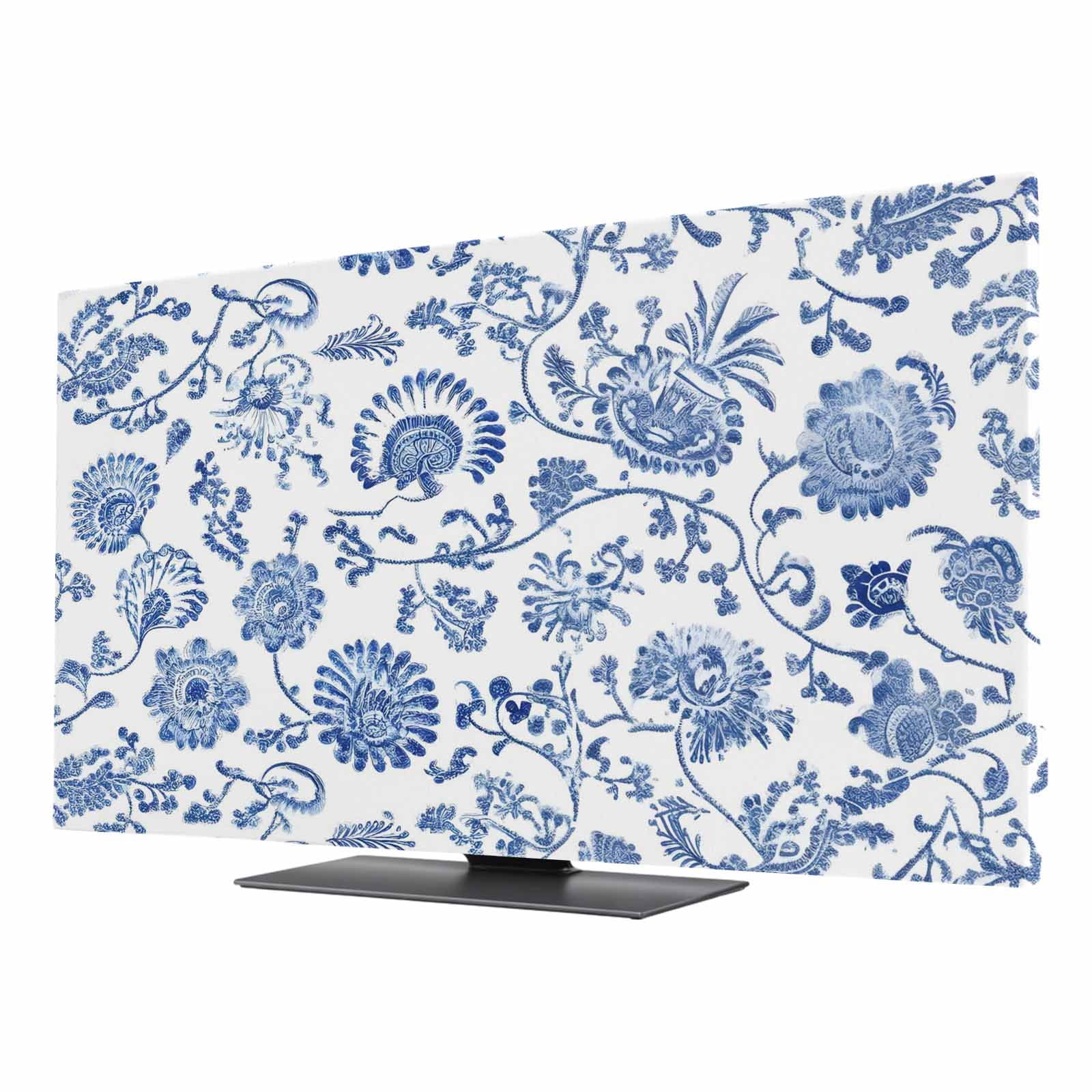 Blue Floral TV Cover for 40 Inch Screen, Stretch Fabric Dustproof TV ...