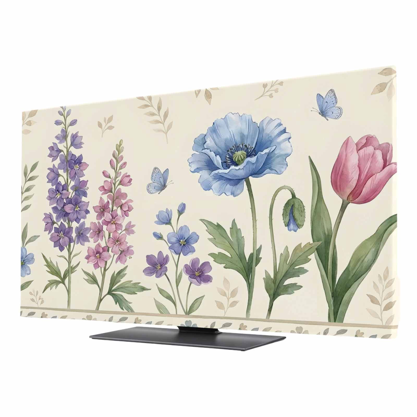 Blue Floral TV Cover for 40 Inch Screen, Stretch Fabric Dustproof TV ...