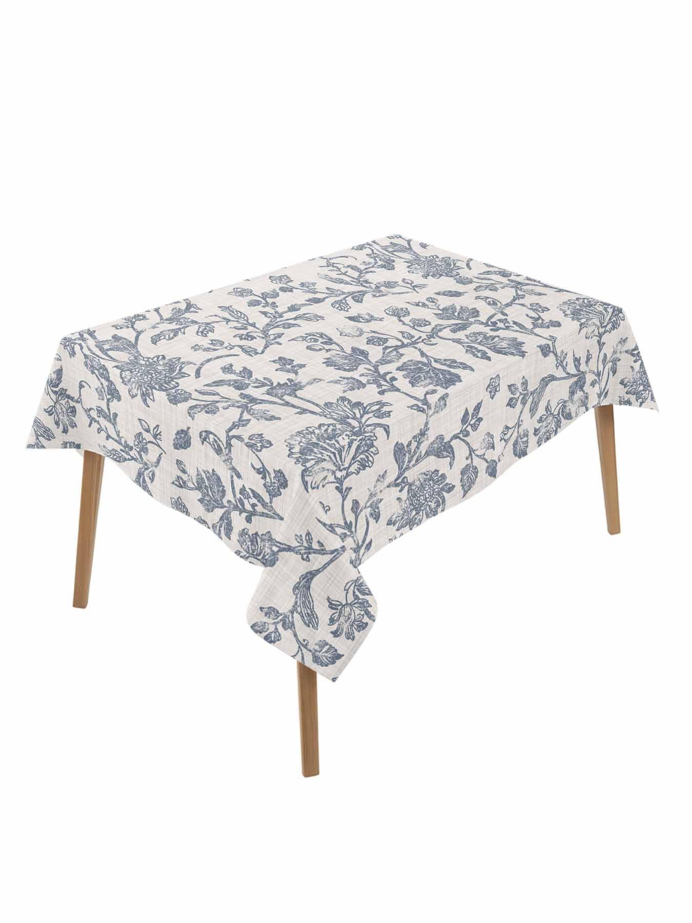 Blue Floral Table Cloth, Farmhouse Vintage Flower Leaf Botanical ...