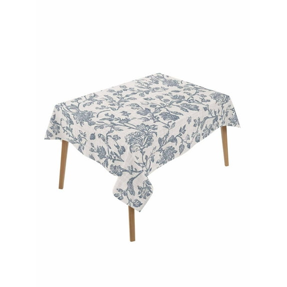 Blue Floral Table Cloth, Farmhouse Vintage Flower Leaf Botanical ...