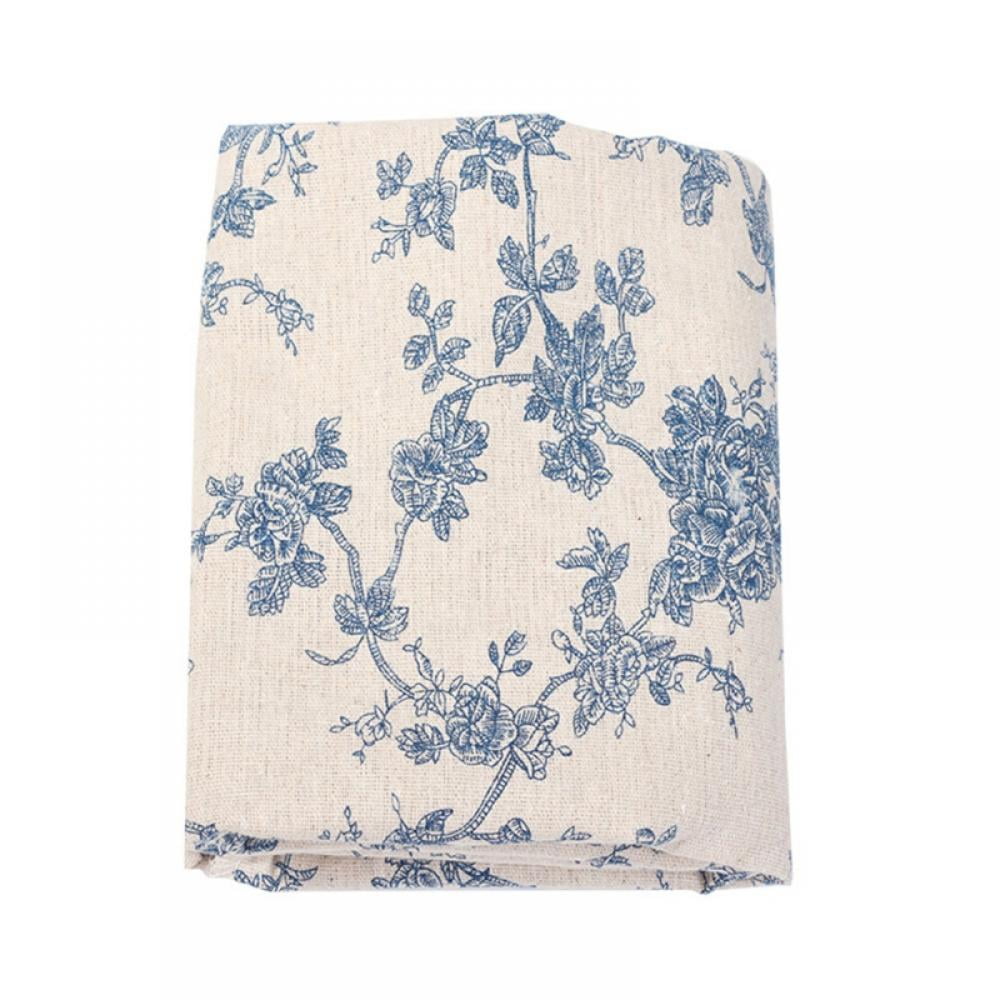 Blue Floral Table Cloth Retro Cotton Linen Blue Flower Wild Rose ...