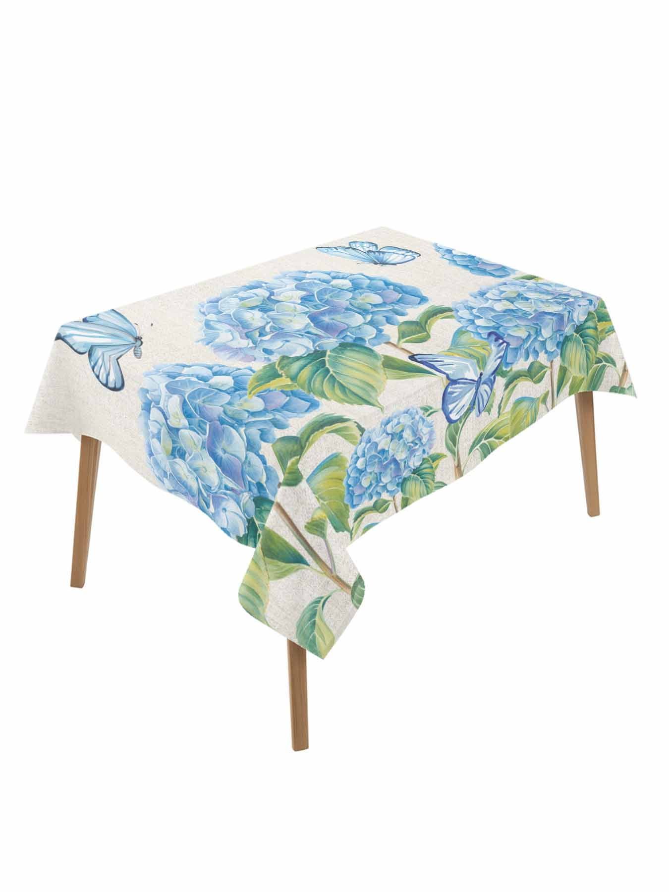 Blue Floral Table Cloth, Summer Botanical Hydrangeas Butterfly ...