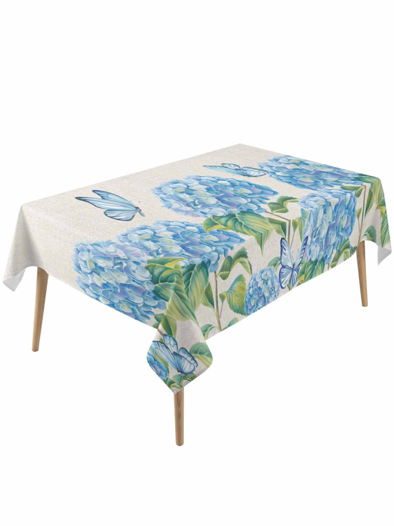 Blue Floral Table Cloth, Summer Botanical Hydrangeas Butterfly ...