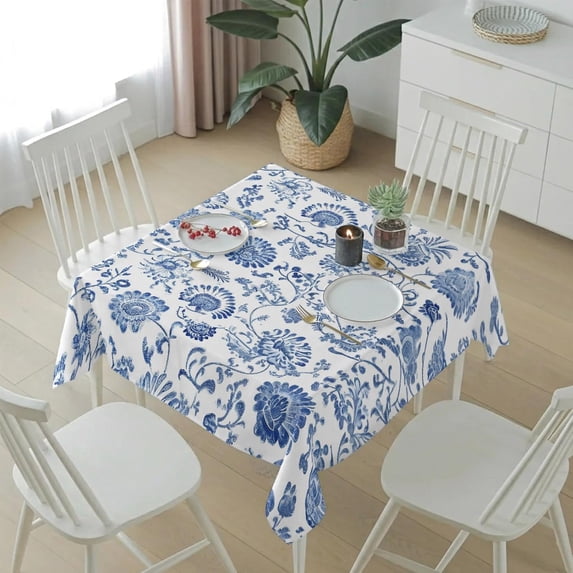 Blue Floral Table Cloth Waterproof Tablecloths, Elegant Botanical ...