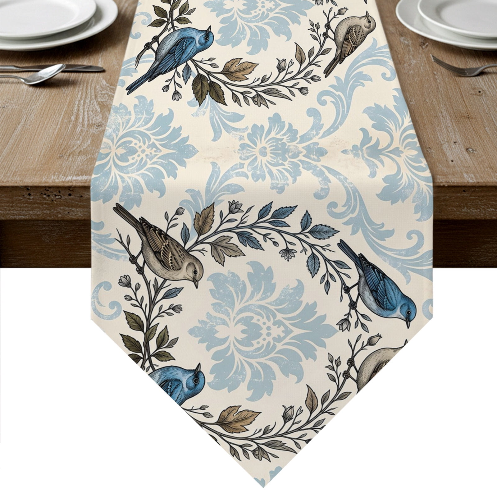 Blue Floral Table Runner Linen Burlap Table Runner 70 Inches Long ...