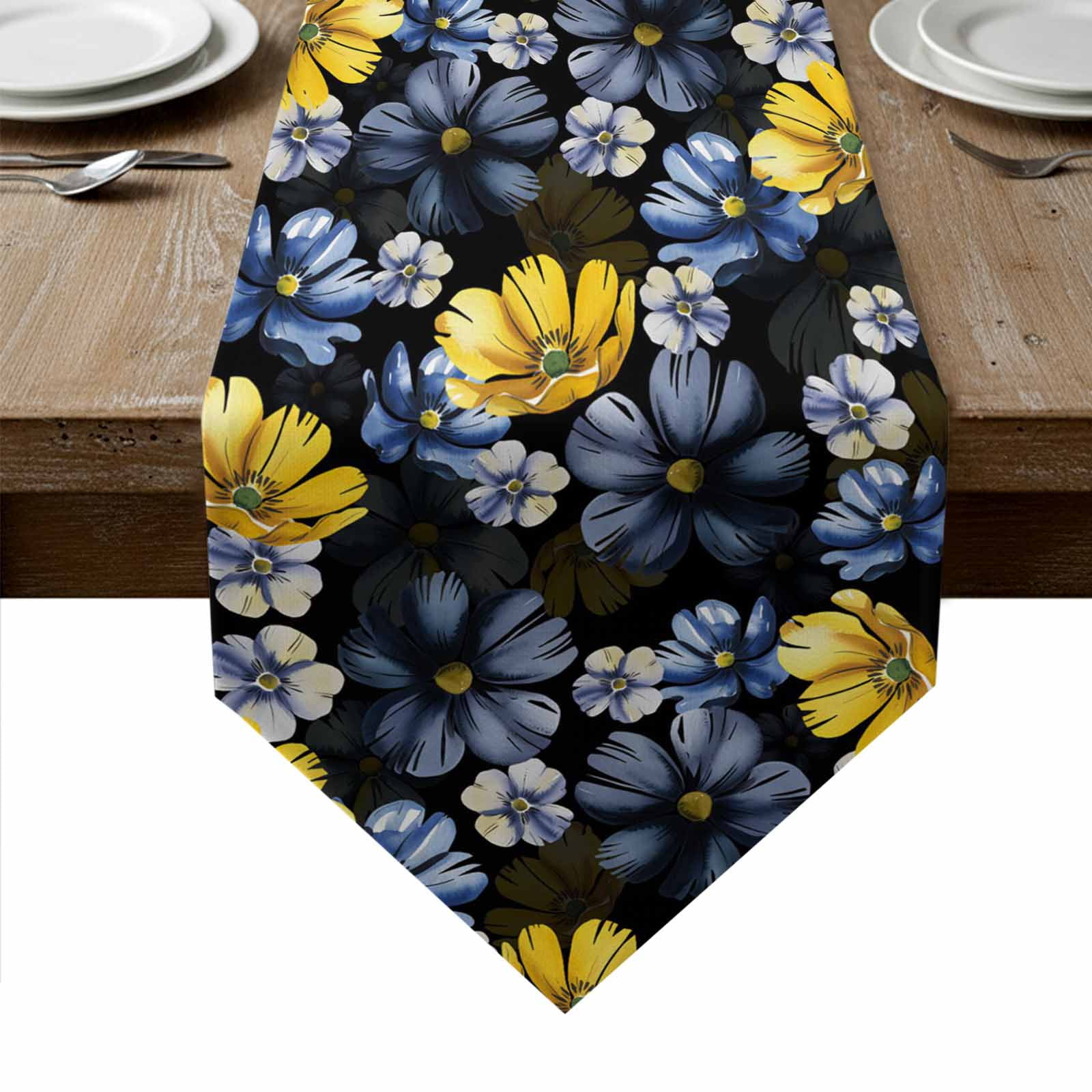 Blue Floral Table Runner Linen Burlap Table Runner 72 Inches Long ...