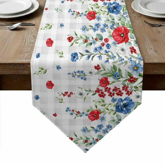 Blue Floral Table Runner Linen Burlap Table Runner 90 Inches Long Red ...