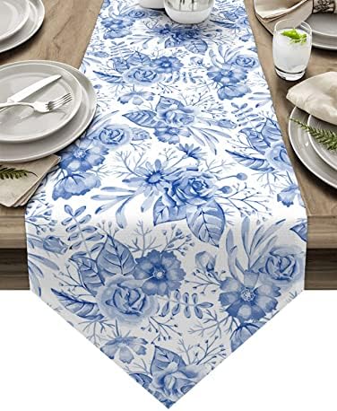 Blue Floral Table Runner Floral Blue and White Porcelain Table Runners ...