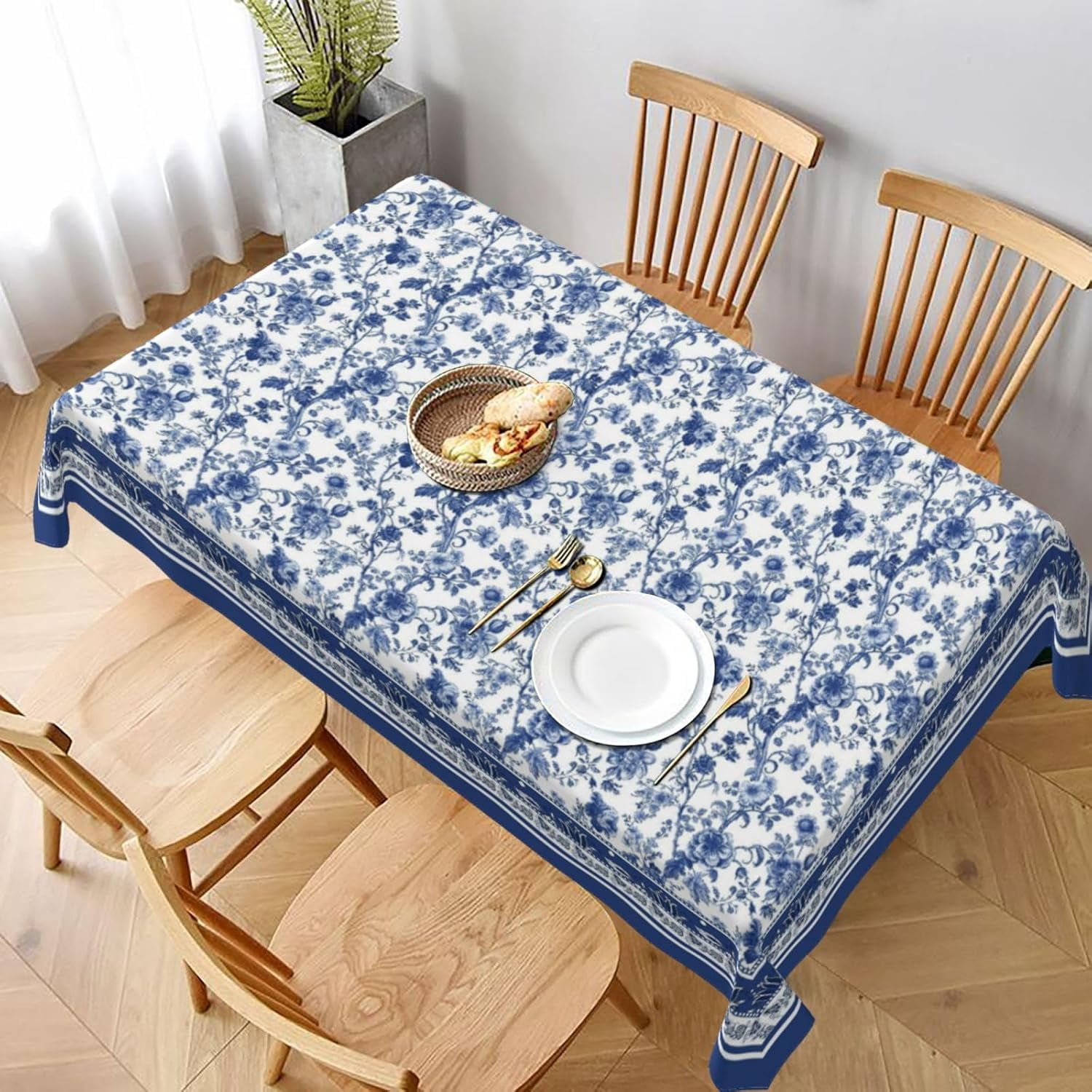 Blue Floral Tablecloth Rectangle 60x102 Inch Vintage Navy Blue Floral ...