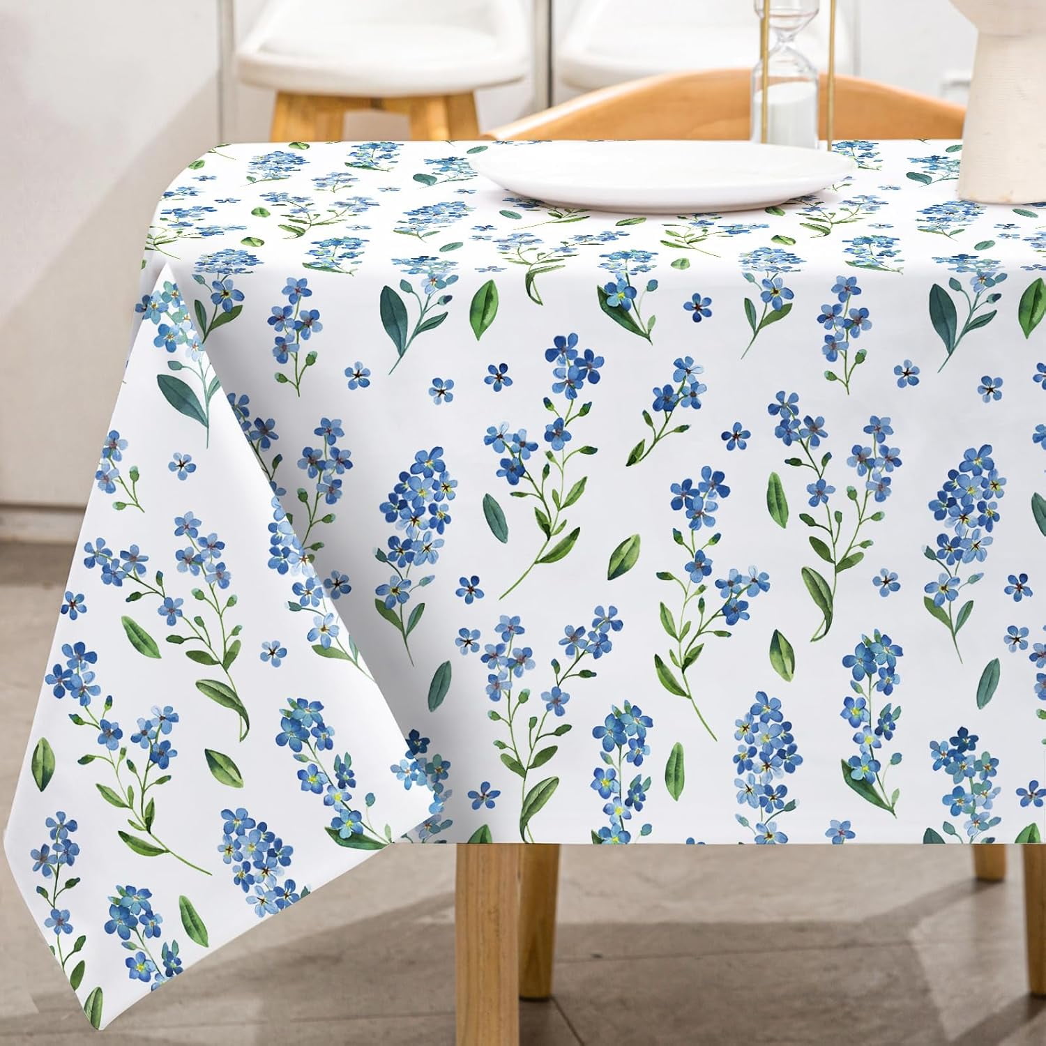 Blue Floral Tablecloth Rectangle Watercolor Flower Fabric Table Cloth ...