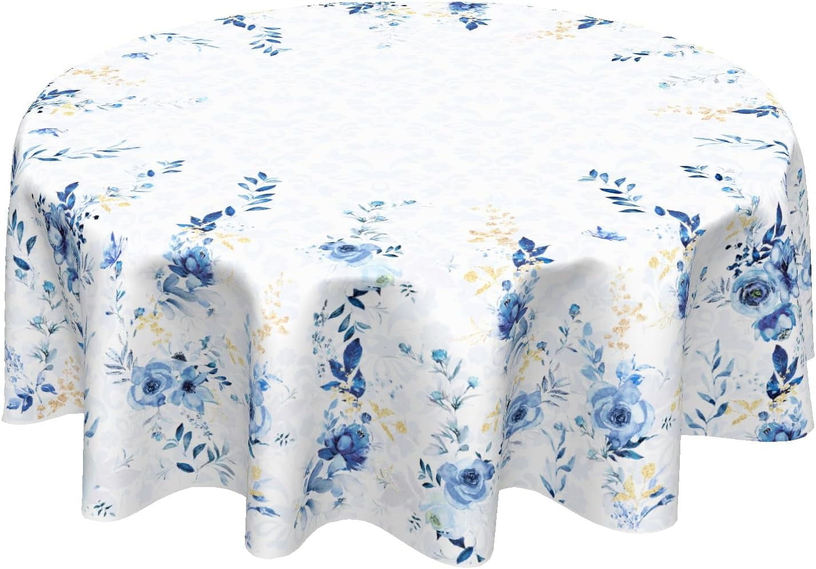 Blue Floral Tablecloth Round 60 Inch Spring Summer Blue and White ...