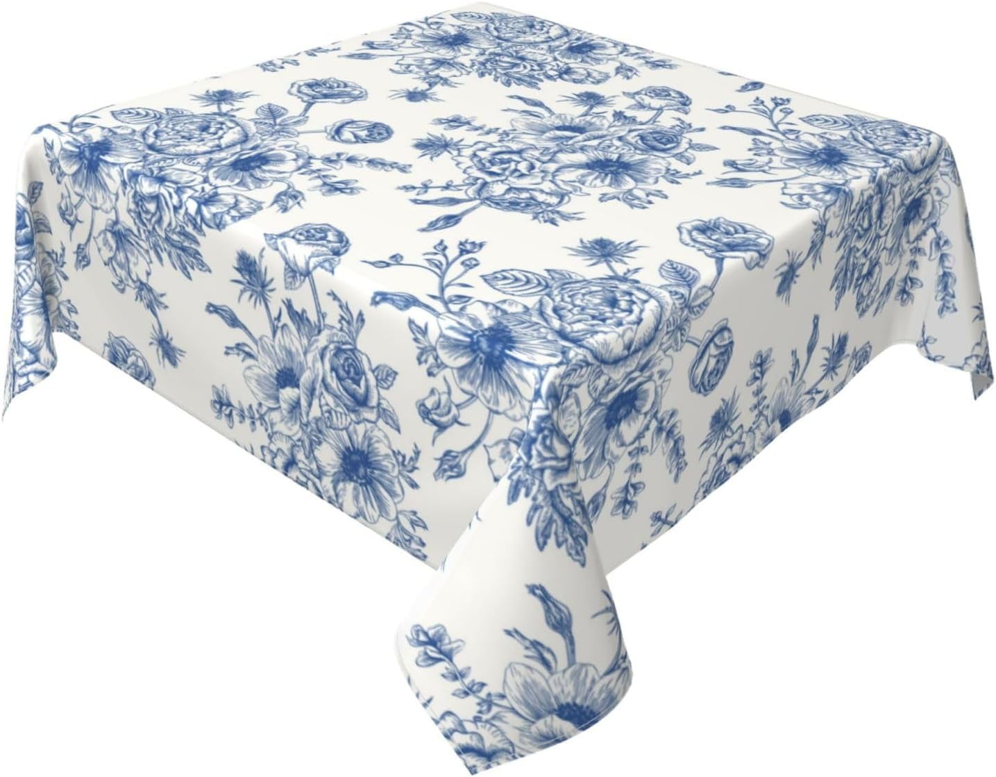 Blue Floral Tablecloth Square 60 x 60 Inch Chinoiserie Flowers Table ...