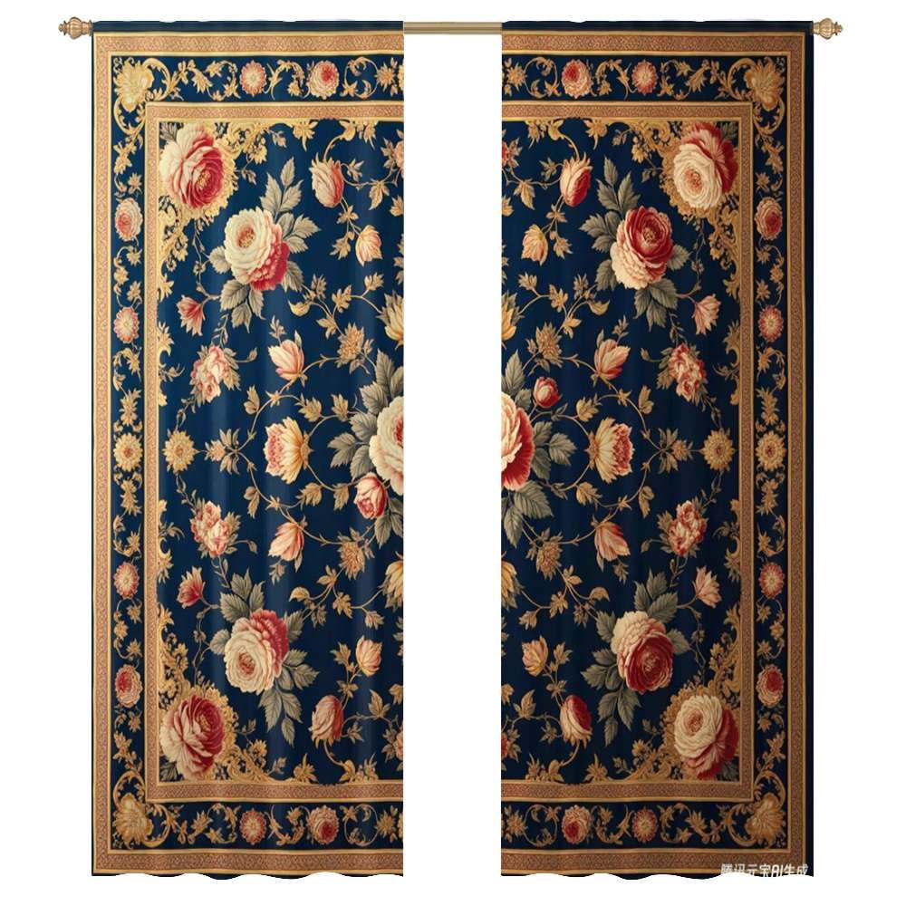Blue Floral Tapestry Tulle Curtains For Living Room Chiffon Sheer Voile ...