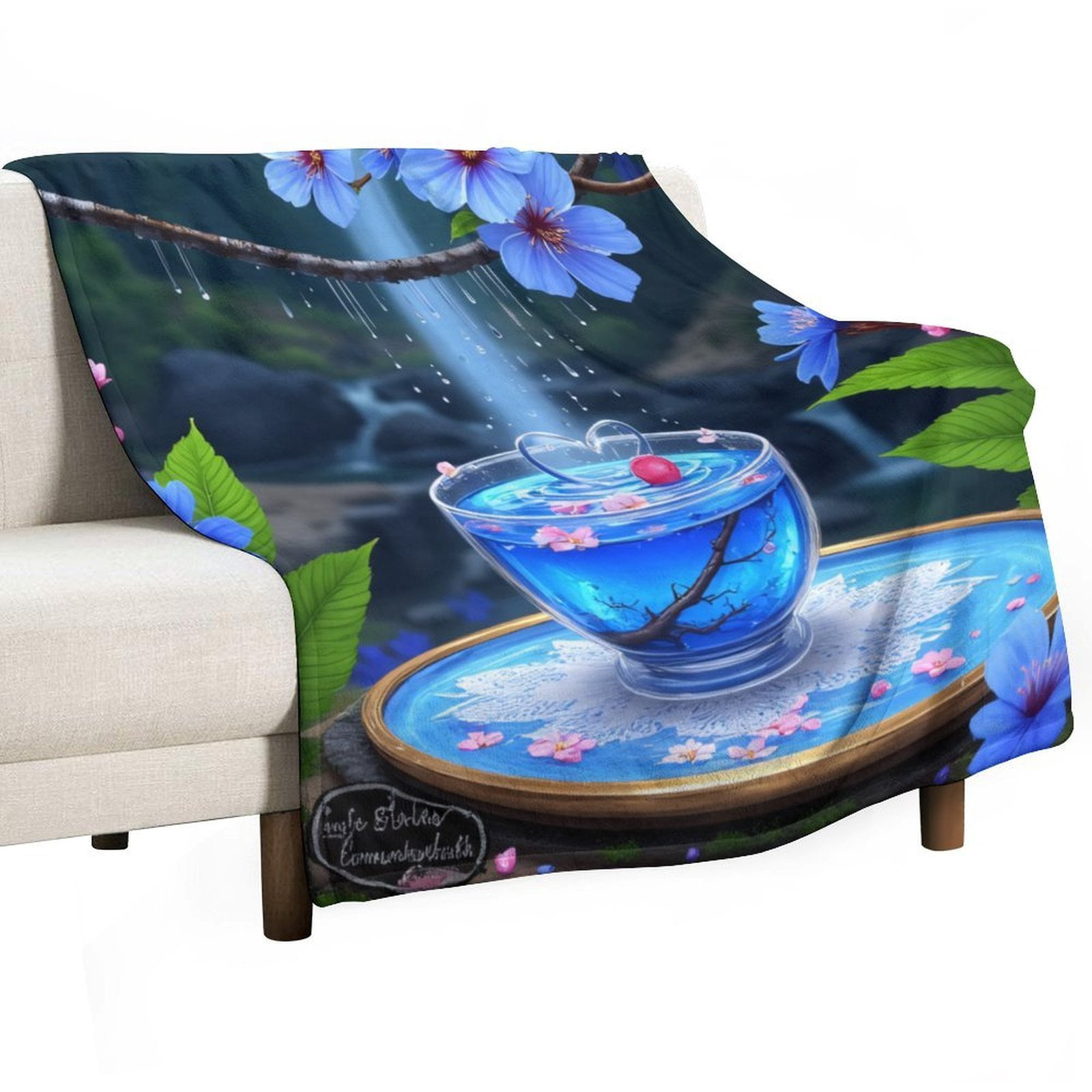 Blue Floral Tea Cup Garden Throws Blankets for Sofa Bed Winter Plush ...