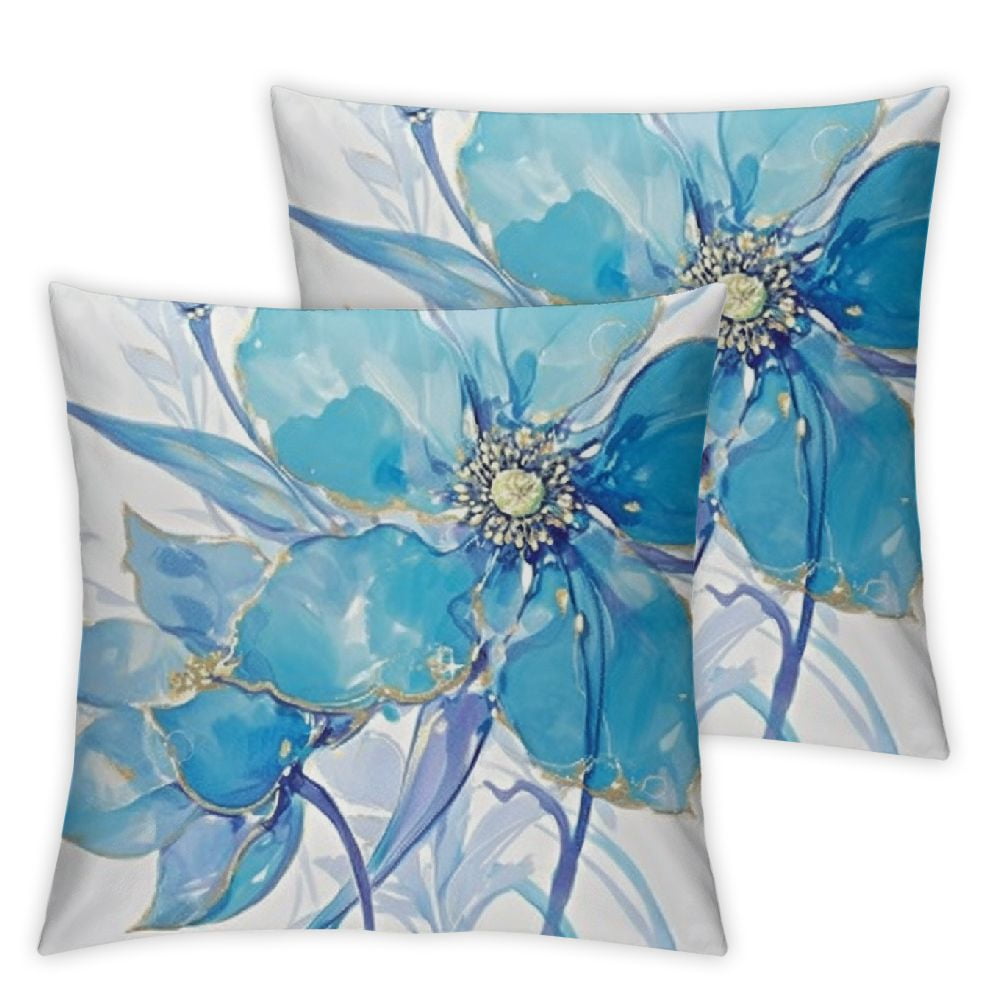 Blue Floral Throw Pillow Covers Light Blue Gold Floral Decorative ...