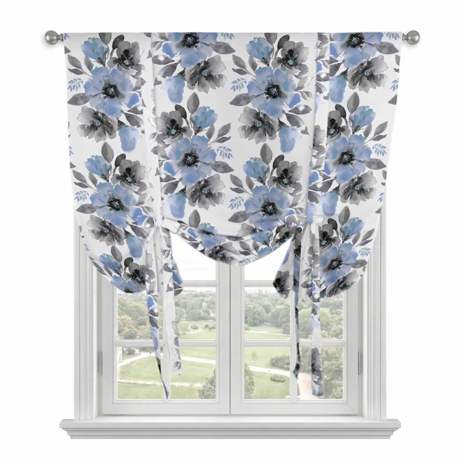 Blue Floral Tie Up Curtains for Windows, Adjustable Balloon Window ...