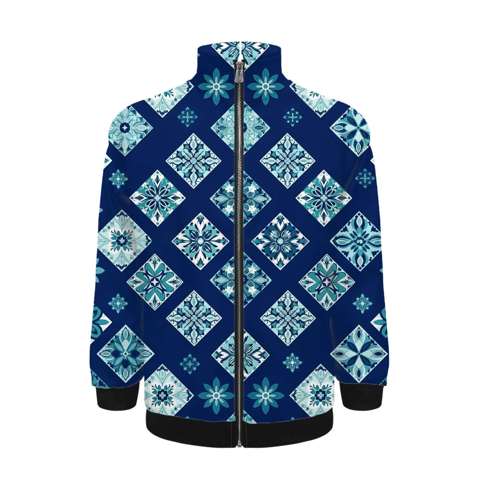 Blue Floral Tile Pattern Jacket Men's Street Cool Long Sleeves Coat ...