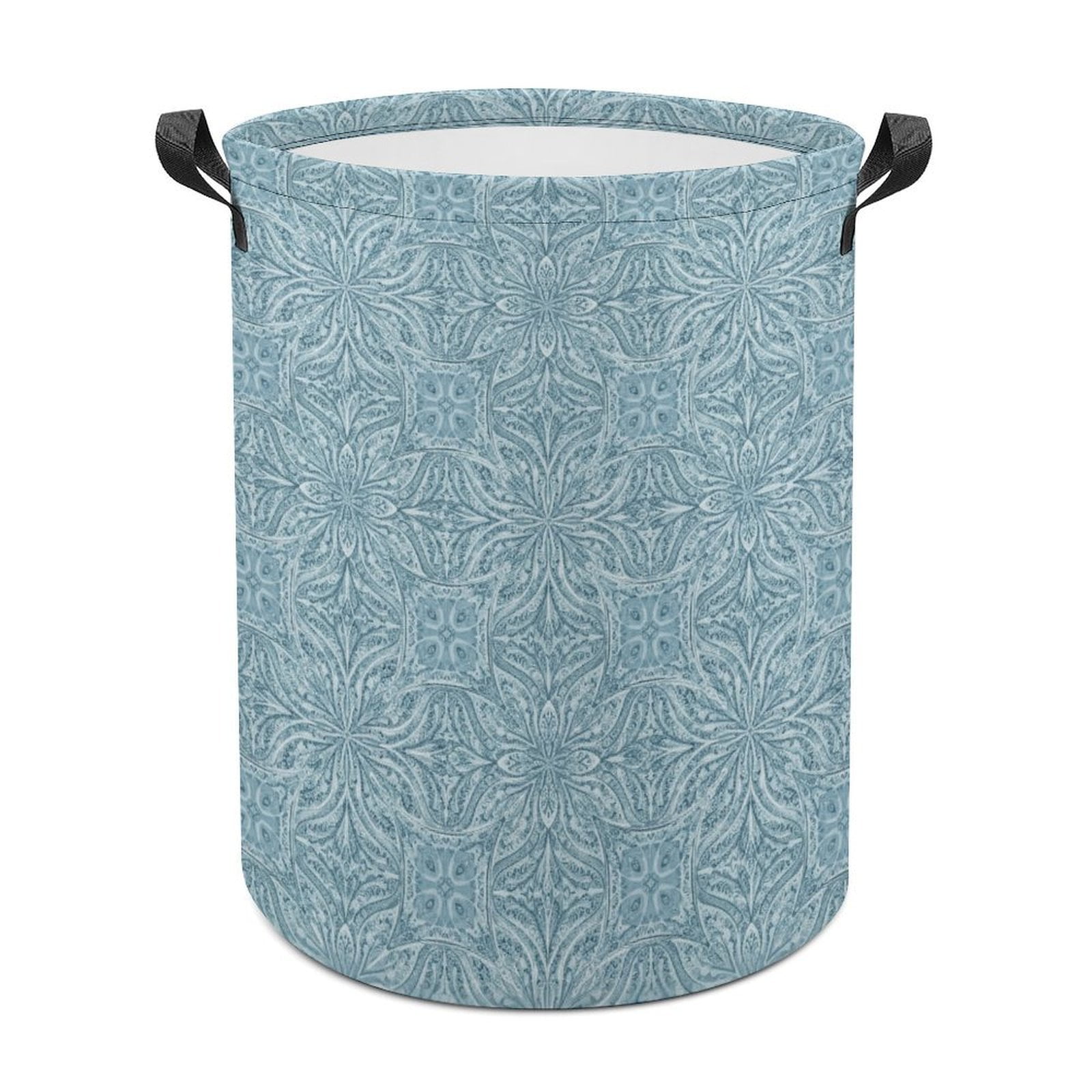 Blue Floral Tile Pattern Large Dirty Clothes Hamper Foldable Laundry ...