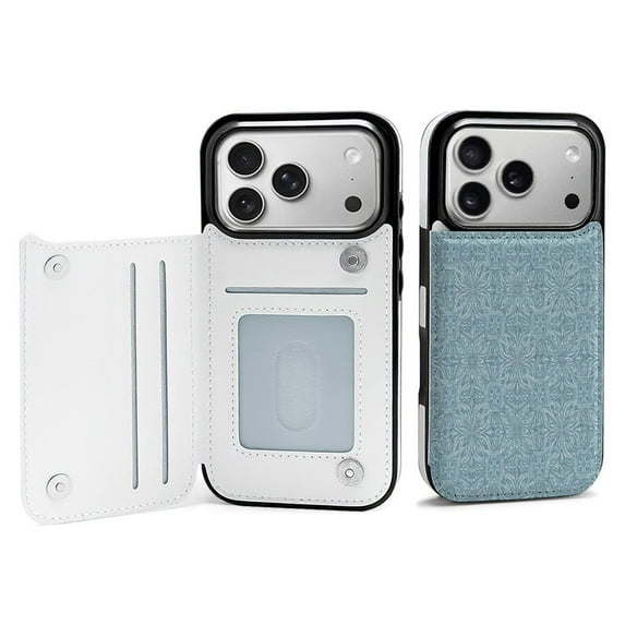 Blue Floral Tile Pattern Leather Wallet Case for iPhone 14 Pro Max ...