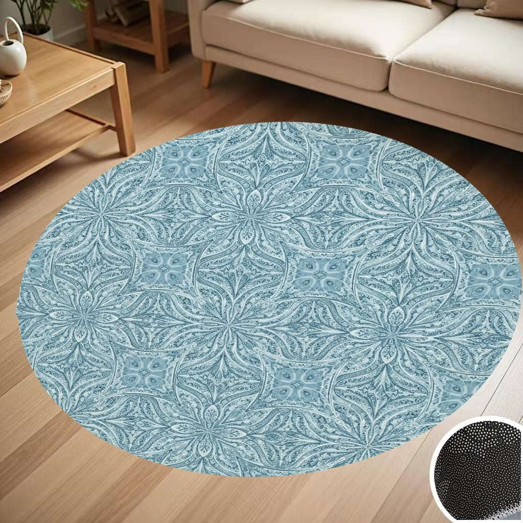 Blue Floral Tile Pattern Round Carpet Living Room Bedroom Home ...